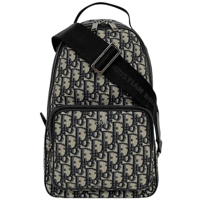クリスチャン ディオール ボディバッグ ライダー ミニ スリングバッグ f-23992 ブラック ベージュ ネイビー オブリーク 1ESBO013YKY 美品 ジャガード キャンバス レザー 中古 20-BO-0251 Christian Dior クロスボディ ファスナー ロゴ ブランド 本物 鑑定済み