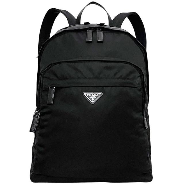 プラダ リュック f-24028 ブラック NERO テスート 2VZ048 美品 バックパック ナイロン サフィアーノ レザー 中古 158/Ｃ PRADA リュックサック RE-NYLON ファスナー トライアングル ロゴ 黒 メンズ レディース 三角 ロゴ プレート 軽い ブランド 本物 鑑定済み