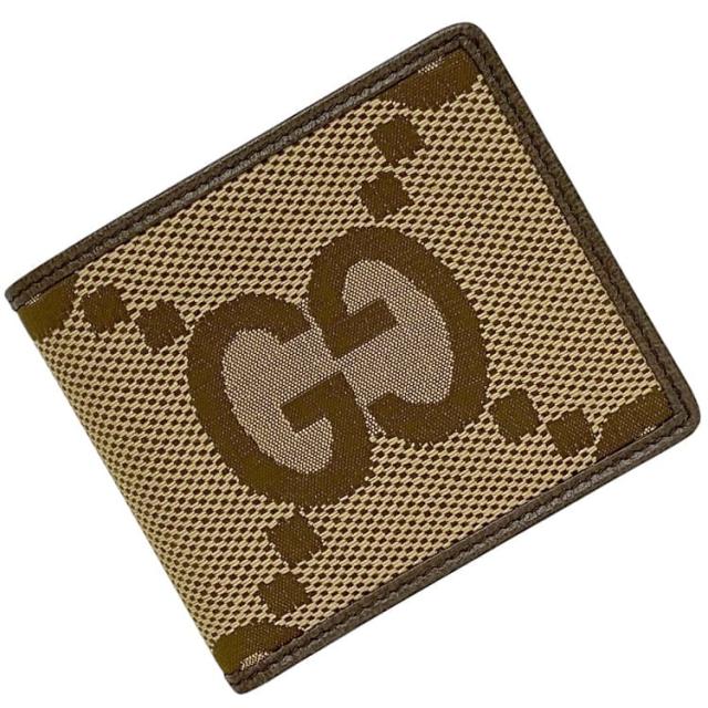 グッチ 二つ折り 財布 f-24076 ベージュ ブラウン ジャンボGG 699308 未使用 札入 美品 キャンバス レザー Sランク 496334 GUCCI コンパクト 茶色 ロゴ 箱付き プレゼントとしても メンズ レディース 男女兼用 キャンバスロゴ 定番 人気 ブランド 本物 鑑定済み