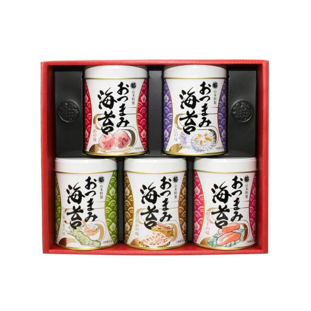 山本海苔店 味つけ海苔 おつまみ海苔 5缶 詰め合わせ 【 うめ/わさびごま/明太子/おかか /うに 】 YOS3A-FBA 海苔 のり 味付き 味付