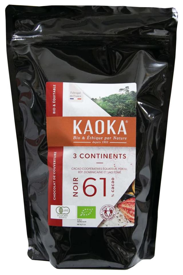 【業務用 製菓用】KAOKA (カオカ) トロアコンチネンツ カカオ 61% 1kg フランス産 オーガニックチョコレート 製菓用チョコレート 製菓用