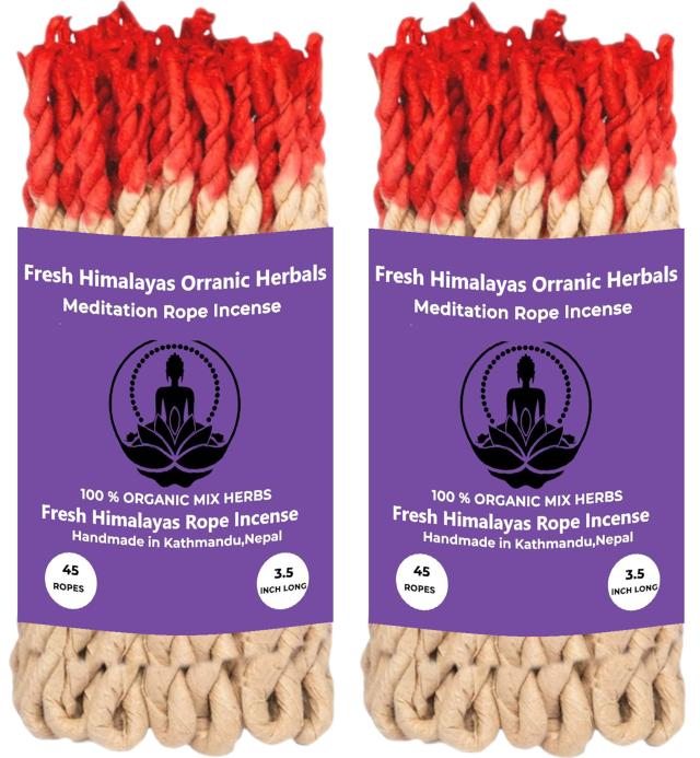 フレッシュヒマラヤチベット瞑想お香ロープ 45 x 2バンドル ~ ヒマラヤ産のオーガニックハーブから作られた手巻きヒマラヤのお香 繁栄と幸運