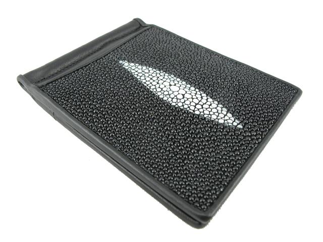 [Pelgio] スティングレー・エイ革のマネークリップ (黒色)