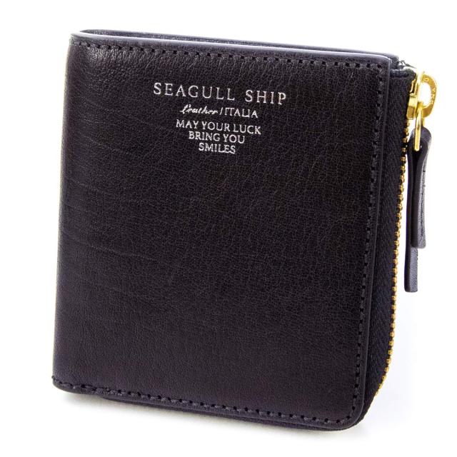 [バギーポート] シーガルシップ 小銭入れ付きミニ財布 L字ファスナー式 本革 イタリア バルサピアラックス レディース ブラック SG-SZKM12
