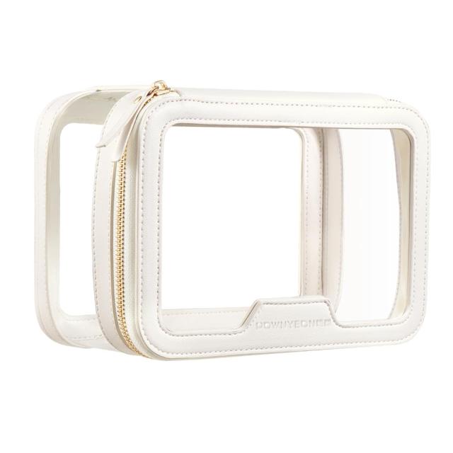 Rownyeon クリア洗面用具バッグ メイクアップケース ファスナー付き メイクアップブラシバッグ 旅行かばん ポーチ 化粧品オーガナイザー レディ