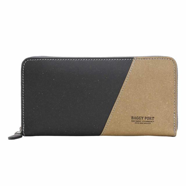 [バギーポート] 小銭入れ付き長財布 ラウンドファスナー式 本革 リサイクルレザー メンズ ブラック BP-ZKM600-BK