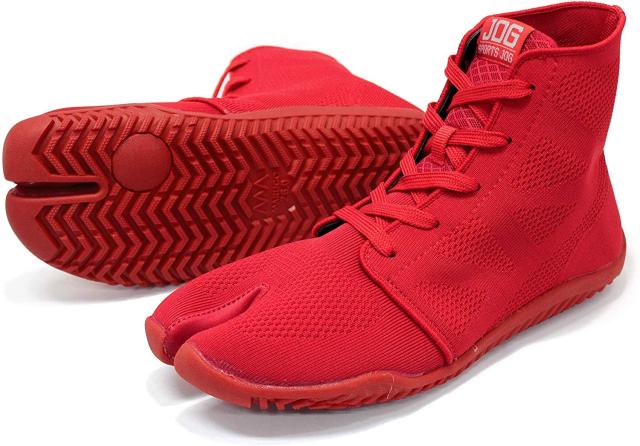 [義若] スポーツジョグ2（赤・25.5cm) 地下足袋スニーカー（靴ひもタイプ）