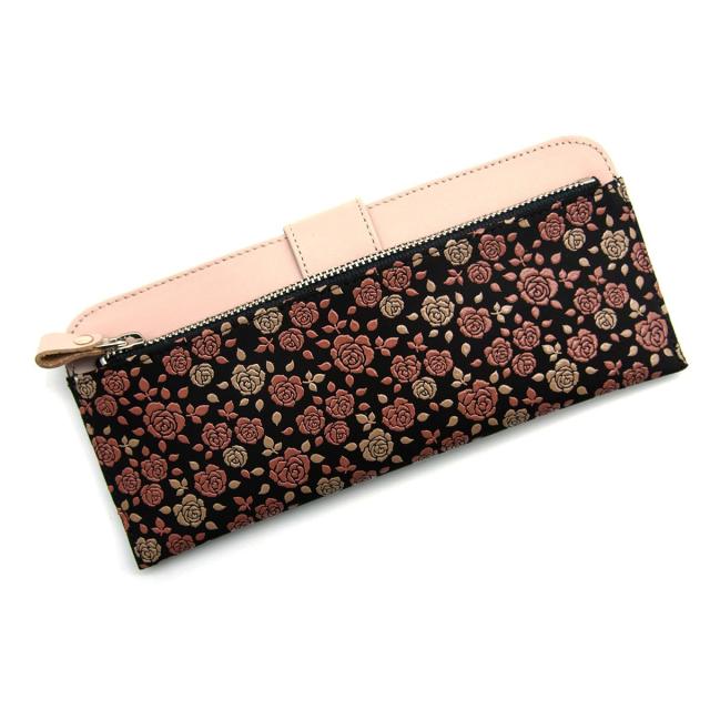 [印傳屋] いんでんや 印伝 長財布 かぐわ バラ ローズ 伝統工芸品 甲州印伝 鹿革 漆 オリジナル ブランド (No.8402)