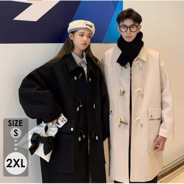 カップル ペア 恋人 ダッフルコート レディース メンズ 男女兼用 チェスターコート メルトン 冬 コート ミモレ丈 無地 学生   カジュアル ジャケット トップス アウター ベージュ ブラック 通勤 通学 シンプル