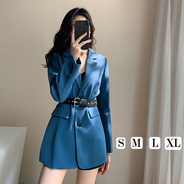 カジュアルスーツ 無地 ブルー 青 コート スーツジャケット おしゃれ クールビズ テーラードジャケット レディース オフィス フォーマルスーツ 通勤 二次会 春秋