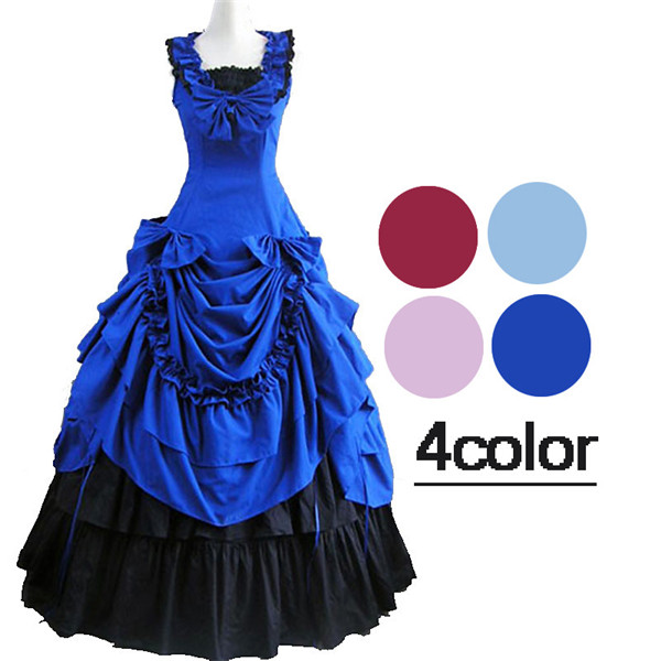 【送料無料】ヴィクトリアン 中世 18世紀 バケーションドレス ドレス パーティーコスチューム 仮面舞踏会 女性用 コットン コスチューム ブラック / レッド / ピンク  コスプレ パーティー プロムドレス ノースリーブ アンクル丈