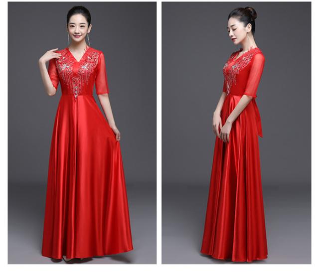 送料無料】ロングドレス イブニングドレス スパンコール Vネック