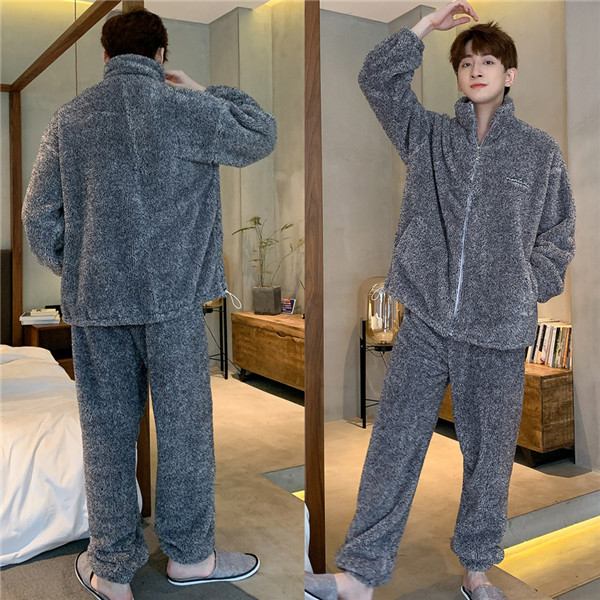 【送料無料】もこもこ パジャマ メンズ ルームウェア 部屋着 上下セット 冬  前開き 長袖  寝間着 冬服  グレー M L XL