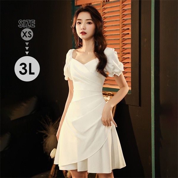 ドレス 大人 ピアノ発表会 ドレス 演奏会 膝丈 結婚式 大きいサイズ パーティードレス パフスリーブ ファスナー 膝丈ドレス ショート丈ドレス お呼ばれ 20代 30代 可愛い