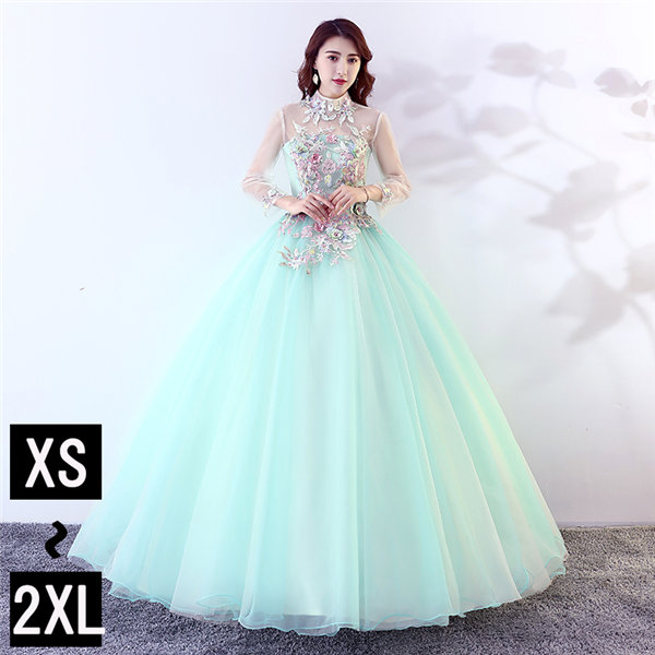 【送料無料】カラードレス ウェディングドレス ロングドレス 袖あり パーティードレス 演奏会用ドレス 小さいサイズ ピアノ 発表会 豪華なドレス 成人式  ロング 大人 ステージ衣装 大きいサイズ 舞台衣装 花嫁ドレス コンサート 編み上げ