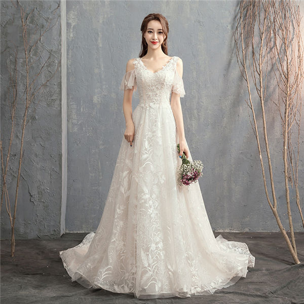 ウェディングドレス ロングドレス 他と被らない ウエディングドレス 花嫁ドレス スレンダー 編上げ ノースリーブ Vネック 挙式 ファスナータイプ 20代 30代 エンパイア 大きいサイズ 結婚式 花嫁 二次会 発表会 披露宴 成人式 大人 ホワイト XS S M L XL 2XLda161d4