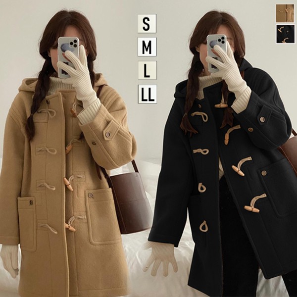 ダッフルコート レディース スクールコート 学生 女の子 女子 軽い ダッフル コート 秋冬 無地 防寒 厚手 高校生 中学生 フード付き カジュアル 女性 トップス アウター 通勤 通学 コットン 暖かい 定番 上品 おしゃれ 防風 ゆったり 黒 ブラック キャメル