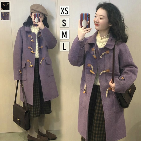 ダッフルコート ステンカラーコート レディース ロング丈 ロングコート 黒 女性 ダッフル コート トップス アウター シンプル 定番 おしゃれ ゆったり 秋冬 無地 防風 防寒 厚手 学生 女の子 女子 軽い スクールコート 高校生 中学生 カジュアル 通勤 通学 暖かい