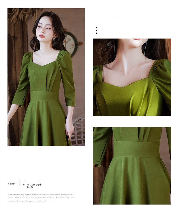 ドレス グリーン 大人 ピアノ 発表会 ミモレ丈ドレス ワインレッド