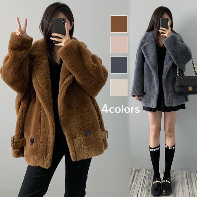 テディベアショートコート コート レディース アウター ウール テディベア ショート丈 テディコートボアコート ボア ショートコート 長袖 ポケット付 もこもこボアビッグ ファーコート きれいめ 秋服 冬服 あったか 暖か 防寒 秋冬 春 秋 冬 ウールコート チェスターコート