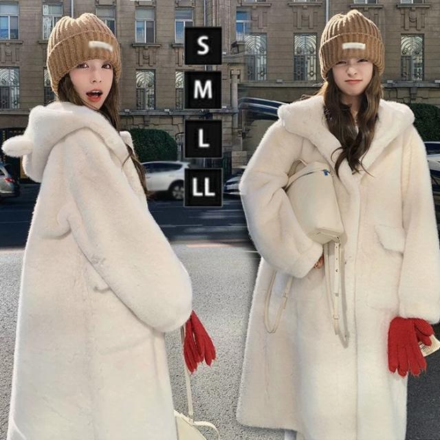 ファーコート フェイクファー コート レデイース ファー  くま くま耳 ボアブルゾン 防寒コート ロング丈 冬 長袖 ゆったり 軽量 防風 防寒 ふんわり 暖かい あったか 柔らかい ショート丈 モコモコ 韓国風 きれいめ アウター カジュアル 秋冬 白