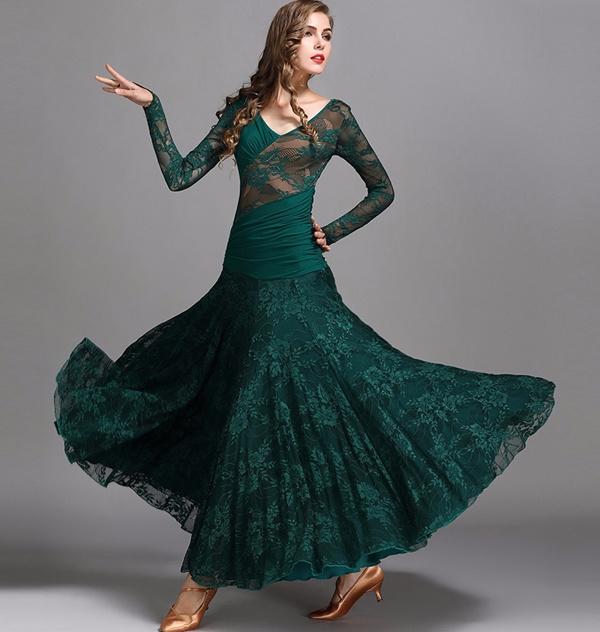 送料無料】練習用 ワルツダンス服 レースモダン ダンス衣装 ワンピース