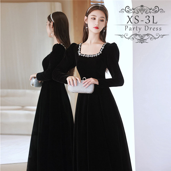 ロングワンピース ドレス パーティードレス 結婚式 演奏会 ドレス 袖あり 袖付き ワンピース ロング丈 お呼ばれ パーティー レディース 大きいサイズ 黒 ワンピース 20代 30代 母親 他と被らない 個性的