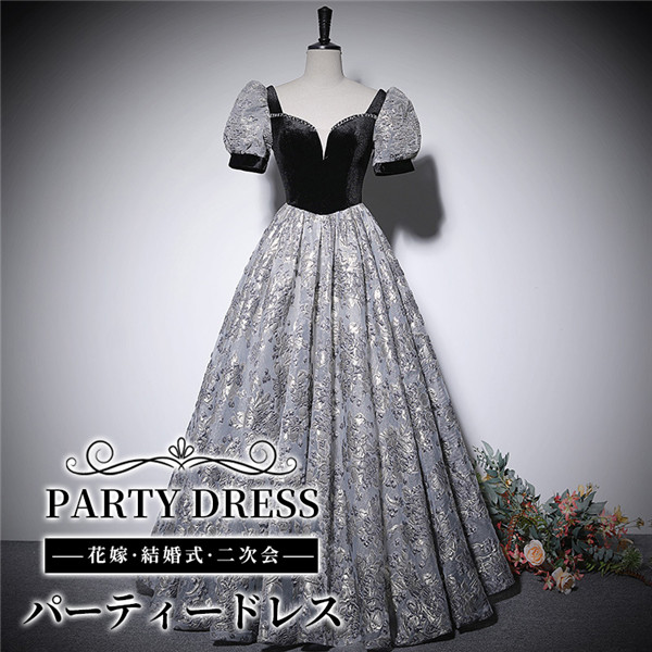 ロングドレス 演奏会 ピアノ 発表会 ビッグカラー ファスナー フェミニン 小さいサイズ 5分袖付き 袖あり 大人 母親 結婚式 体型カバー 謝恩会 卒業式 花嫁 誕生日会 ステージ 20代 30代 40代 黒 ブラック