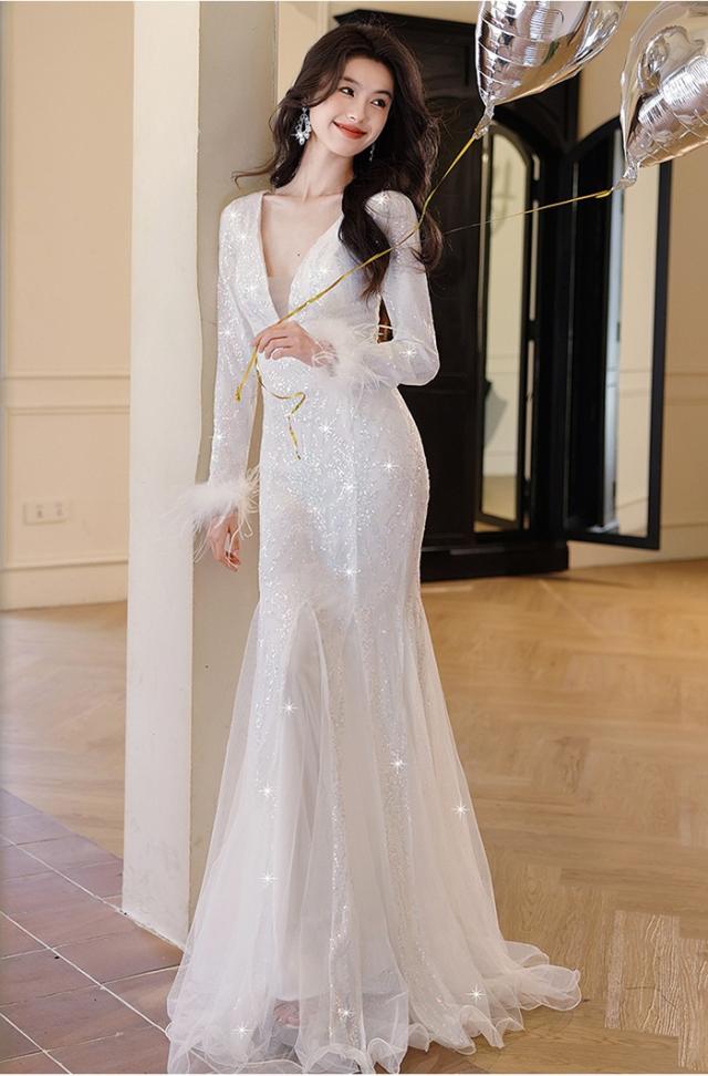 パーテイードレス ロング丈ドレス キラキラ マーメイド  セクシー ファスナー レディース 発表会 演奏会 二次会 大きいサイズ エレガント 20代 30代 40代 大人 可愛い 結婚式 披露宴 フォーマルドレス ホワイト パーテイードレス ロング丈ドレス キラキラ マーメイド セクシー