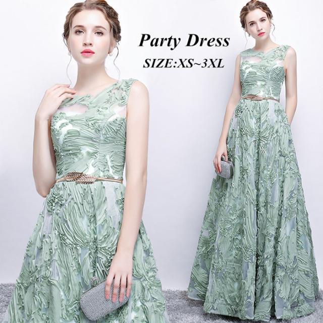 ドレス パーティードレス 大人 結婚式 発表会 ロングドレス 演奏会 グリーンドレス 緑 ノースリーブ パーティー レディース ロング丈 ベルト付き 母親 ワンピース ウエディング フォーマル お呼ばれ ピアノ 発表会 披露宴 大きいサイズ