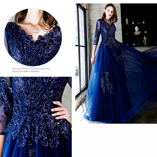 送料無料】ネイビー グレー パーティードレス レディース ロング丈