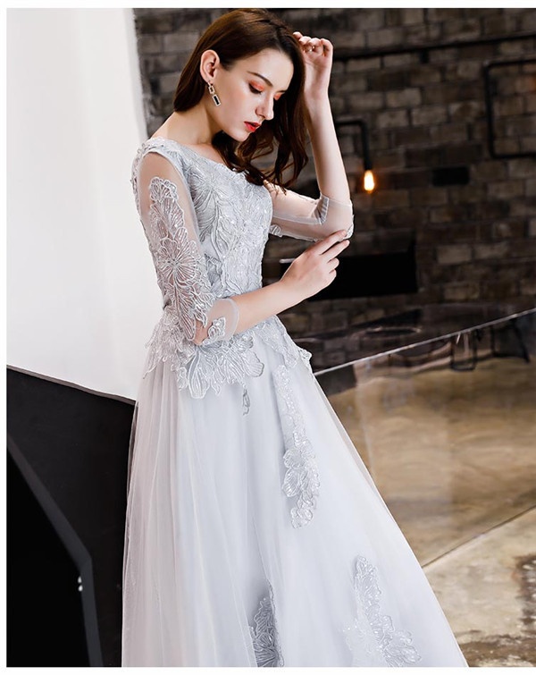 送料無料】ネイビー グレー パーティードレス レディース ロング丈