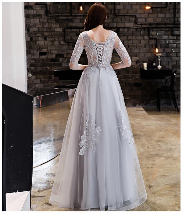 送料無料】ネイビー グレー パーティードレス レディース ロング丈