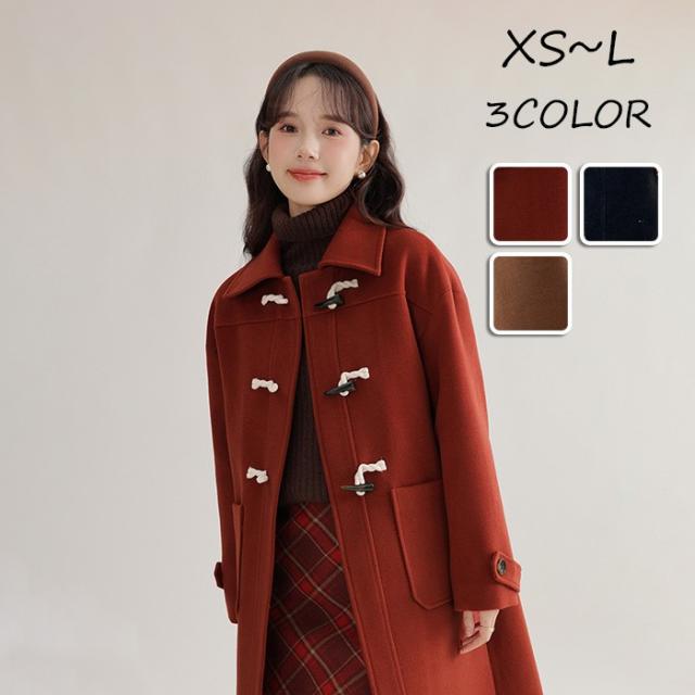 ダッフルコート レディース 冬コート ロングコート 無地 アウター カジュアル 女性 ファッション 大人 可愛い 黒 通勤 通学 シンプル ブラック ブラウン レッド 普段着 秋冬 冬服 暖かい