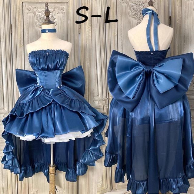ワンピース ロリータ Lolita ハロウィン ストラップレス パフスカート S M L おしゃれ コスプレ パーティー プレゼント レディース コスチューム ドレス プリンセス ロマンティック ブルー
