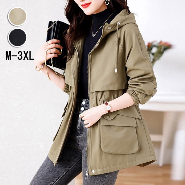 【送料無料】レディース コート 春アウター スプリングコート トレンチコート ミディアム丈 ジャケット レディース ウォッシュコットン フード付き