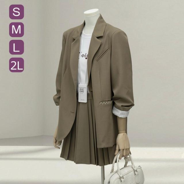 スーツ スカートスーツ カジュアル レディース セットアップ フォーマルスーツ 春 秋 ビッグシルエット ゆったり 長袖 ジャケット ミニスカート おしゃれ 大人可愛い 韓国 普段着 お出かけ デート 通勤 通学 学生 キャンパス オフィス 入学式 卒業式 ライトブラウン S-2L