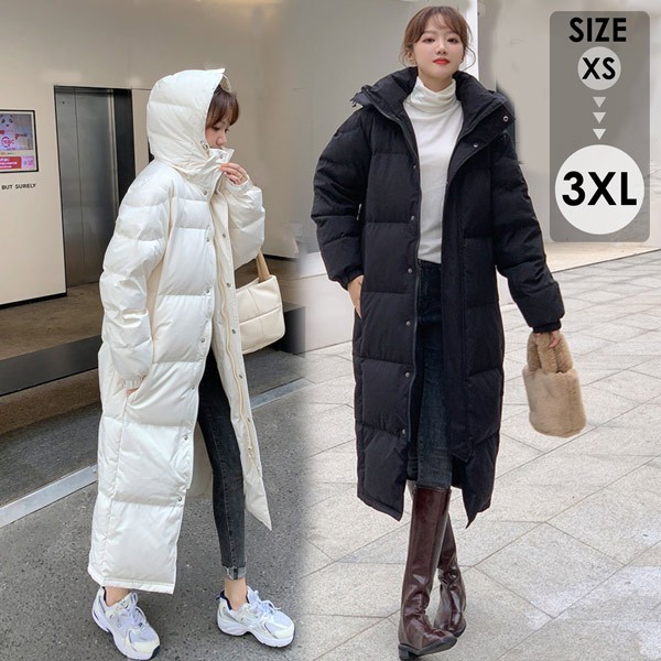 【送料無料】ダウンコート 超ロング ダウンジャケット Aライン フード有り 撥水 着痩せ 軽量 大きいサイズ 黒 ブラック オフホワイト 無地 アウター