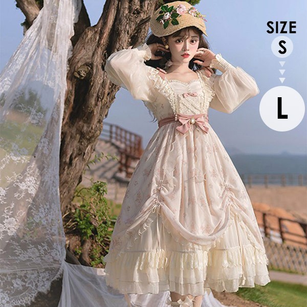 ロリータドレス 女の子  オリジナル  日常　かわいい  パーティー   長袖  写真映え 撮影用  花柄  春　秋  イベント　学園祭　文化祭