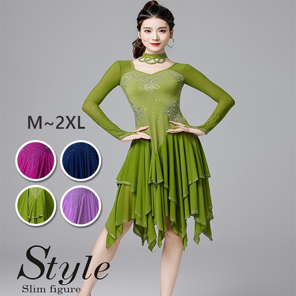 社交ダンス ラテンドレス ワンピース ラテン衣装 チャチャチャ ダンス衣装 練習服 ラインストーン スタンダード ラテンダンス ラテン競技着 練習着  ダンスウエア 発表会 団体 サルサダンス 競技用ドレス ステージ 演出服