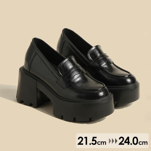 ローファー ローファー Uチップ 太ヒール 学生 卒業式 入学式 女子 高校生 中高生 シューズ 厚底 黒 レディース 春 秋 靴 シューズ フォーマル 通勤 通学 ジュニア ビジネス スクール 歩きやすい 疲れにくい 定番 インヒール 小さいサイズ ブラック 21.5-24.0cm