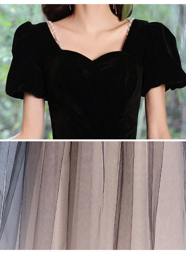 送料無料】パーティードレス ロング 演奏会 袖付き ドレス 小さい