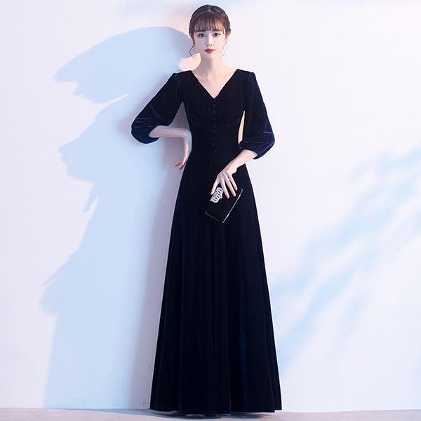 【送料無料】ドレス 大人 ピアノ 発表会 パーティードレス ロングドレス 演奏会 結婚式 ワンピース Vネック 成人式ドレス 同窓会 ドレス 結婚式 母親 ドレス 5分袖 袖あり パーティドレス 披露宴 呼ばれ