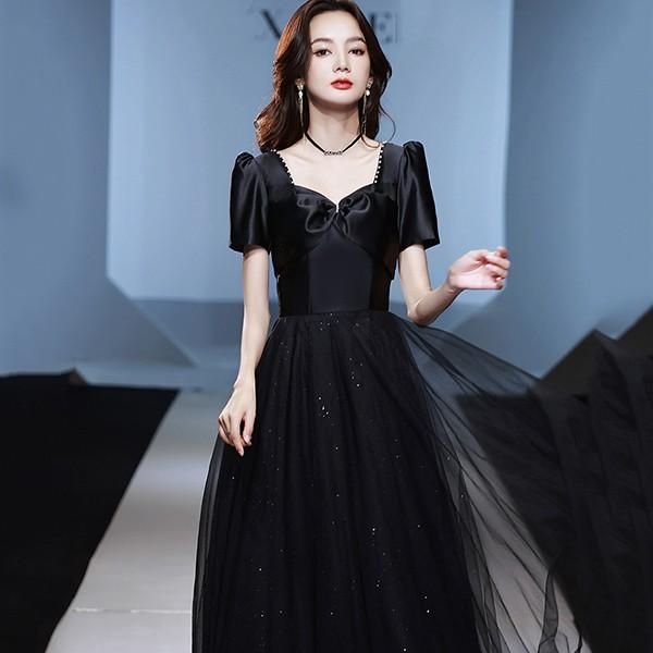 ドレス 大人 ピアノ 発表会 ロングドレス キラキラ 演奏会 結婚式 母親 ドレス ピアノ発表会 黒 袖付き ワンピース 半袖 演奏会ドレス 演奏会用ドレス パーティードレス イブニングドレス ロング丈 大きいサイズ 小さいサイズdb290s1s1l9