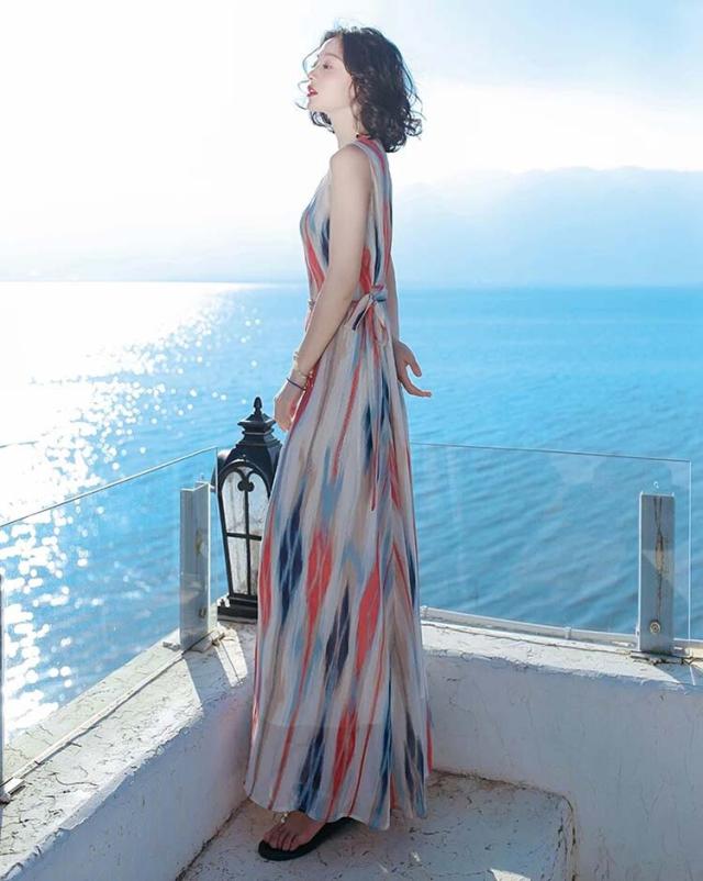 夏ワンピース ビーチ ハワイアン マキシ丈ワンピース リゾート旅行