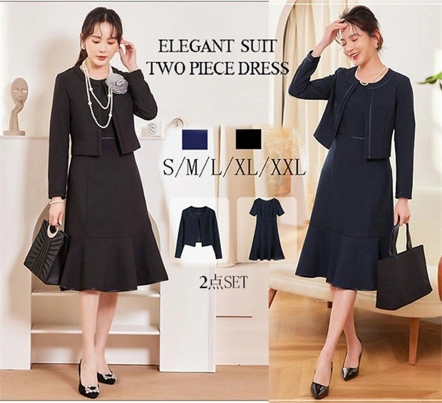 セレモニースーツ ママスーツ 2点セット ジャケット＆ワンピース 学校行事 発表会 ママ 参観日 フォーマル 黒 ネイビー コーデスーツ レディース 入学式 卒業式 スーツ 母 卒園式 入園式