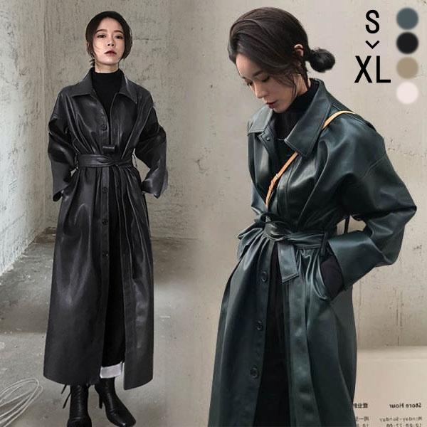 送料無料】PU フェイクレザート レザージャケット ロングジャケット