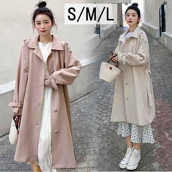 【送料無料】スプリングコート レディース トレンド ラペル ベルト付き コート トレンチコート ロングコート アウター テロンチコート 春コート 無地 ファッション 長袖 春物 春服 春秋 着痩せ
