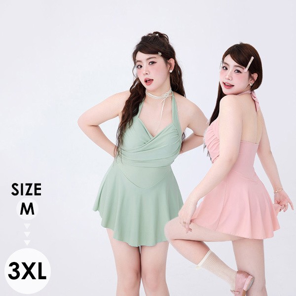 水着 レディース 体型カバー 大きいサイズ かわいい リゾート水着 サマーレジャー プール ビーチ 海水浴 レディース ワンピース スカート スタイル 魅惑的 オープン バック お腹 カバー スリム 見せ 太り 保守的 半袖 温泉 旅行 グリーン ピンク M-3XL