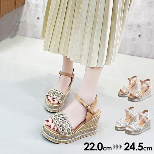 サンダル 厚底 ウェッジソール 痛くない 歩きやすい 美脚 疲れにくい ハイヒール 厚底サンダル かわいい ストーム ヒールサンダル レディース 靴 女性 小さいサイズ 大人 さんだる 旅行 ベージュ/ホワイト22.0/22.5/23.0/23.5/24.0/24.5　di162x0x0jc
